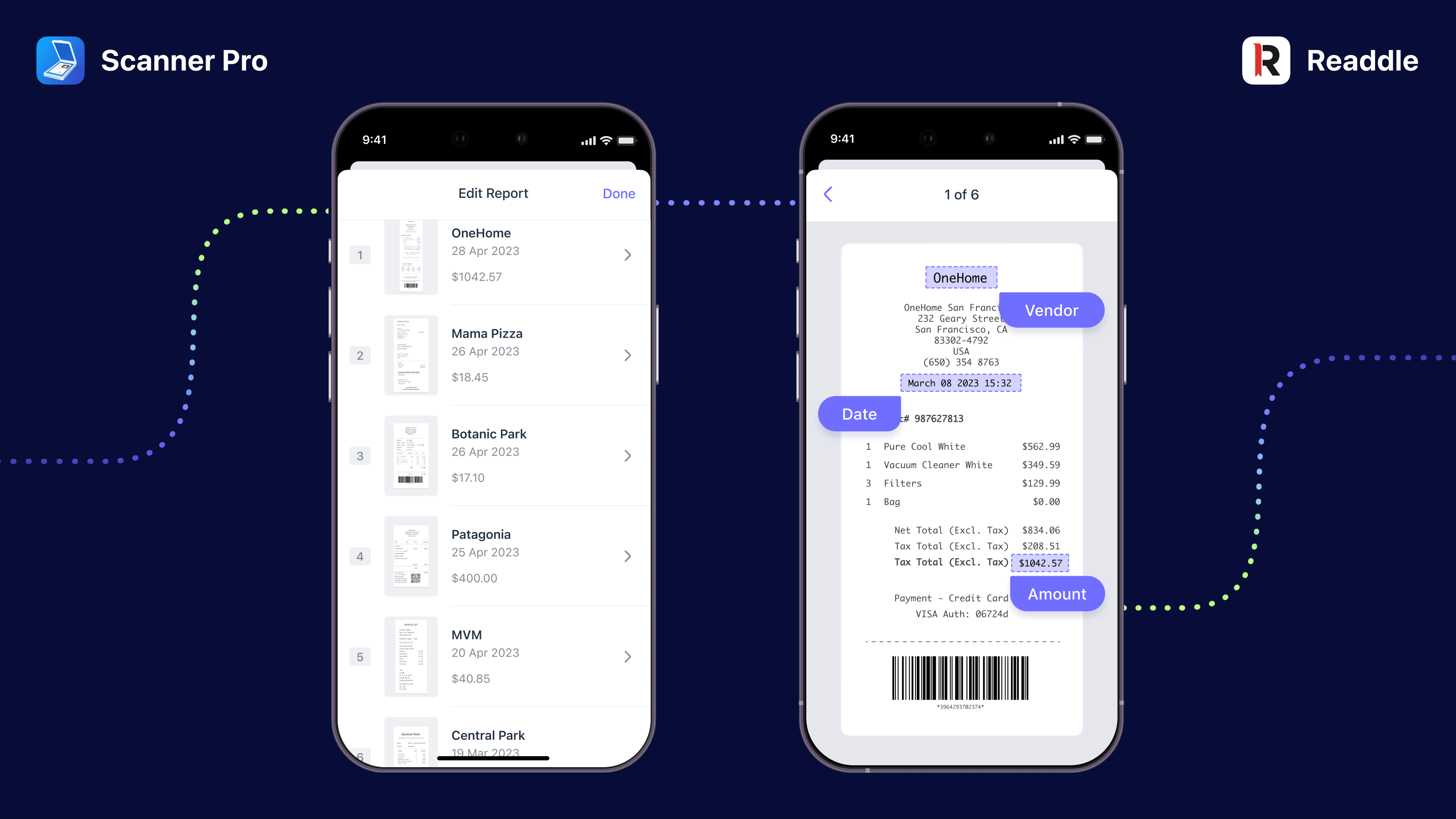 Déclaration des dépenses et fiscales dans Scanner Pro